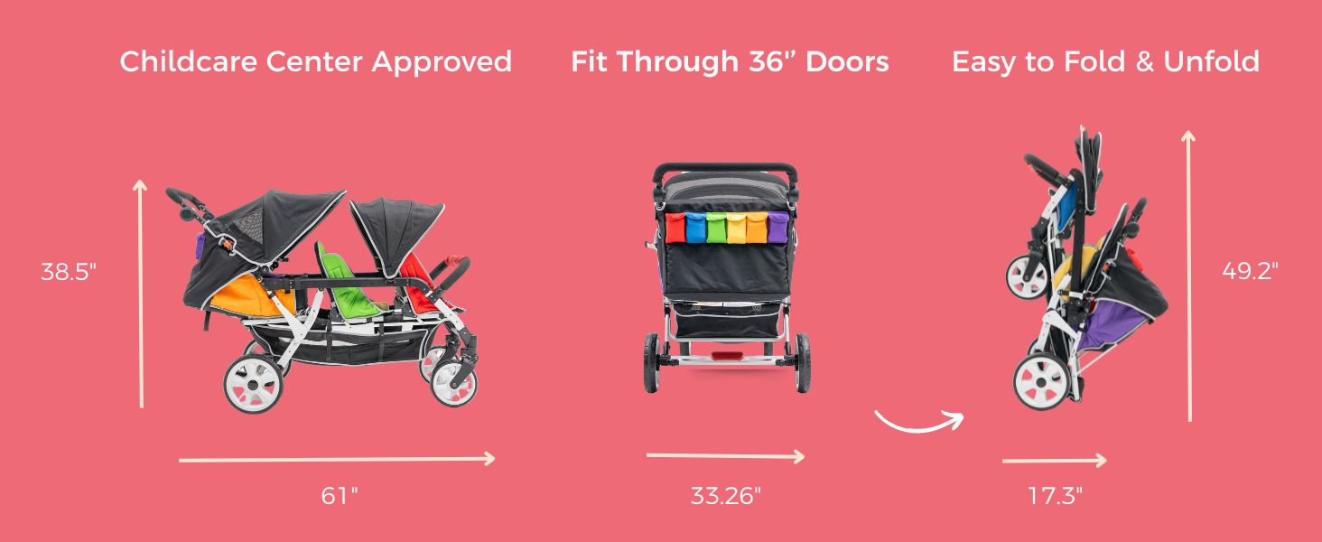 6 Seat Stroller - with Infant Seat and Double Canopy (H6E) Daycare Str ...
