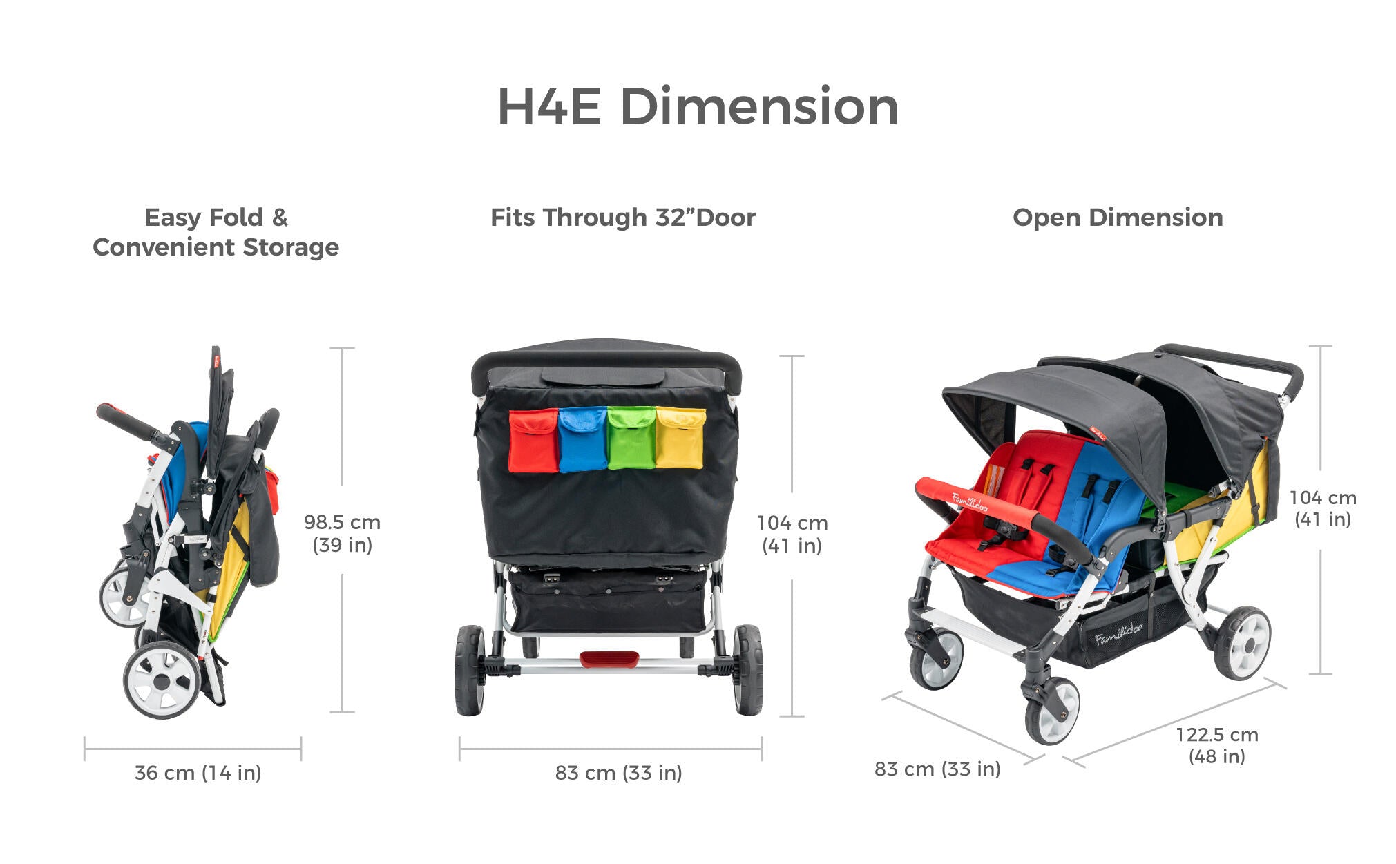 4 Seat Stroller for Quadruplet with Infant Seat (H4E) Daycare Stroller ...