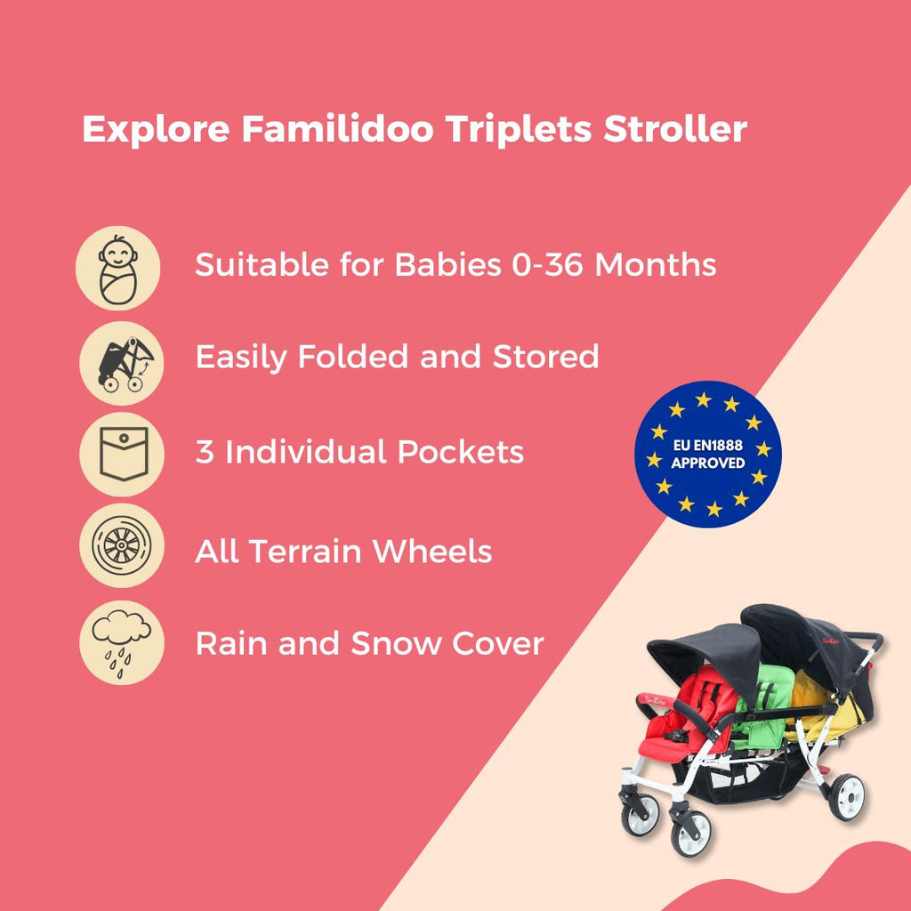 3 Seat Stroller - for Triplet with Infant Seat (H3E) – familidoo.com