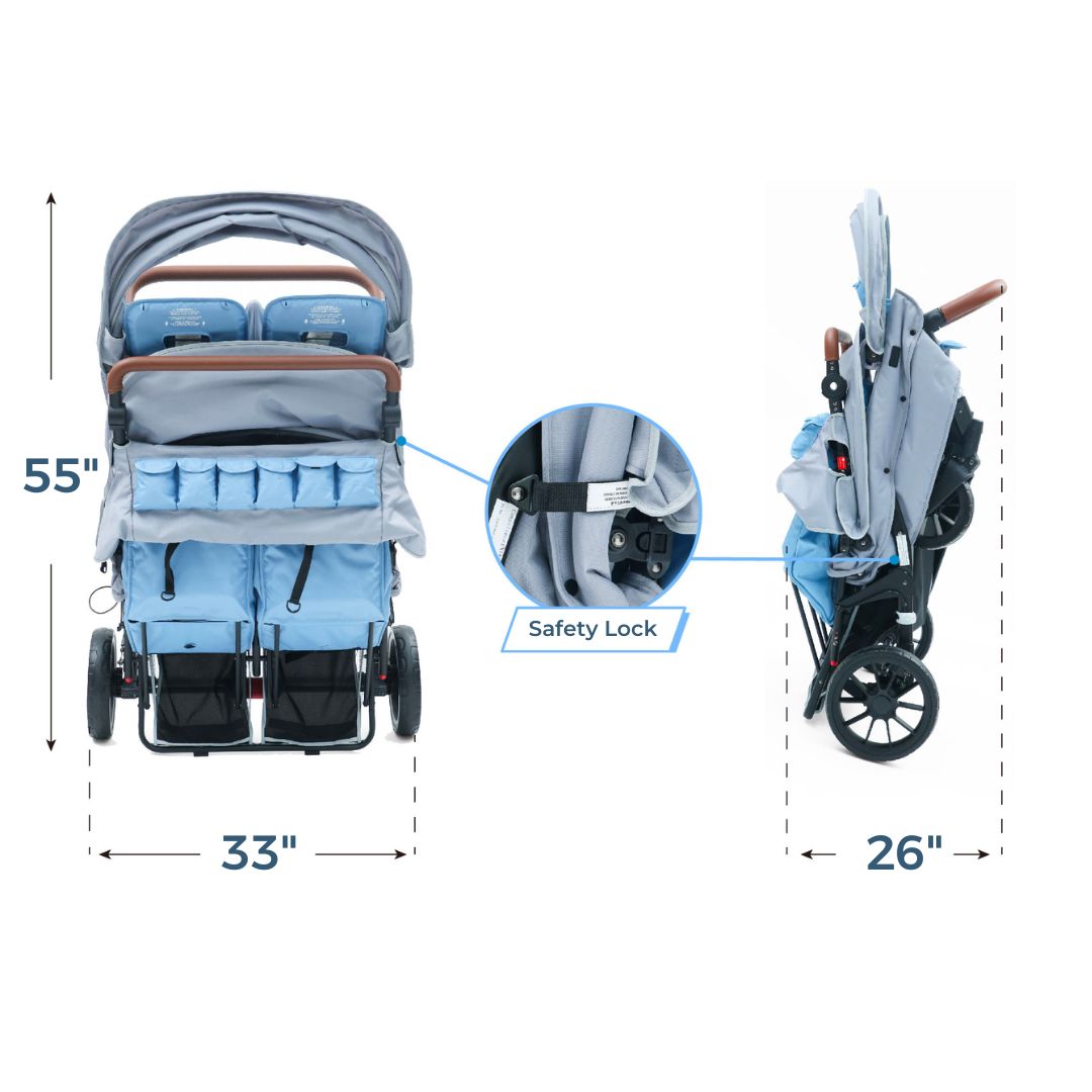 6 Seat Stroller - Luxury Blue with Leather Accessories Double Canopy S ...
