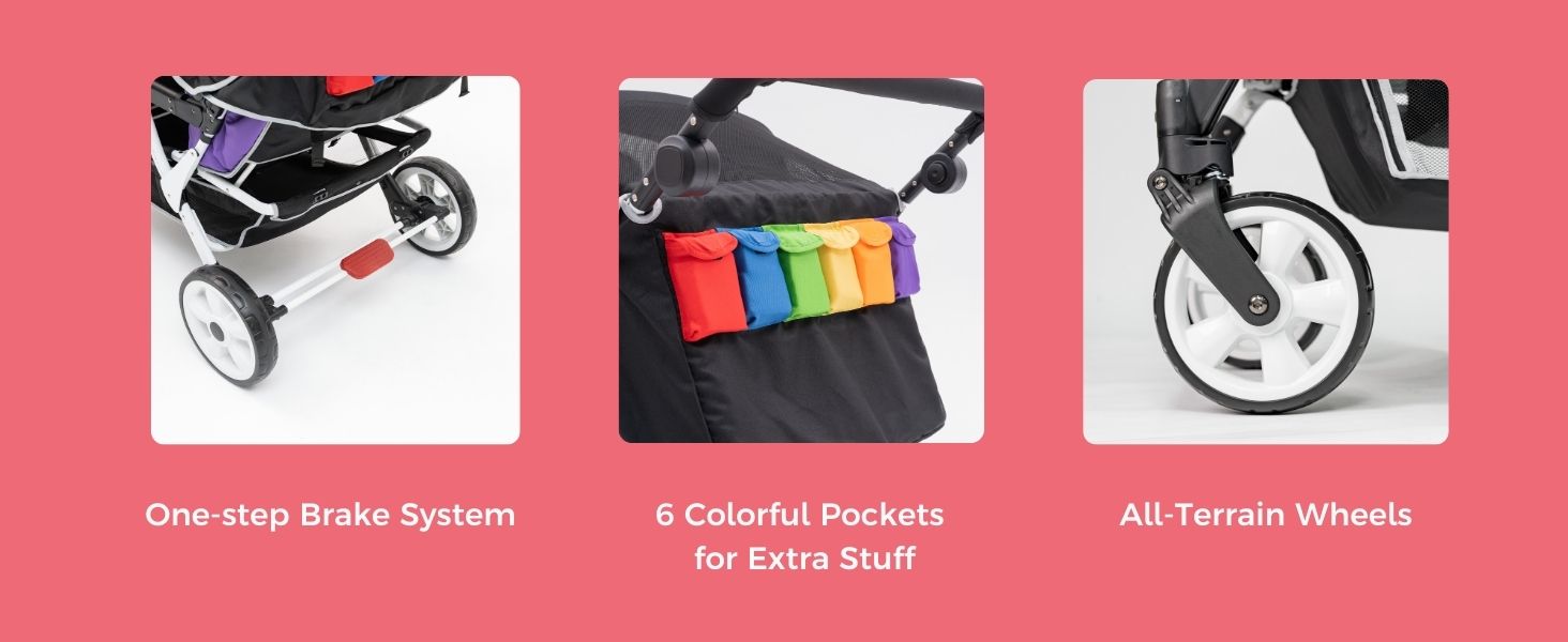 6 Seat Stroller - with Infant Seat and Double Canopy (H6E) Daycare Str ...